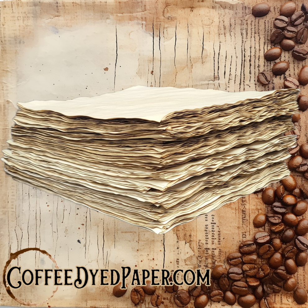 Handcrafted Coffee Dyed Paper Packs Vintage 8.5x11 Sheets for Crafting